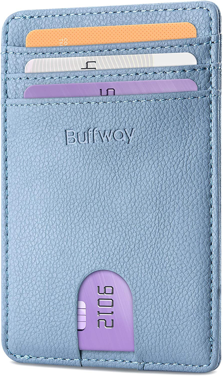 Buffway Mens Slim Wallet, Minimalist Thin Front Pocket Leather Credit ...