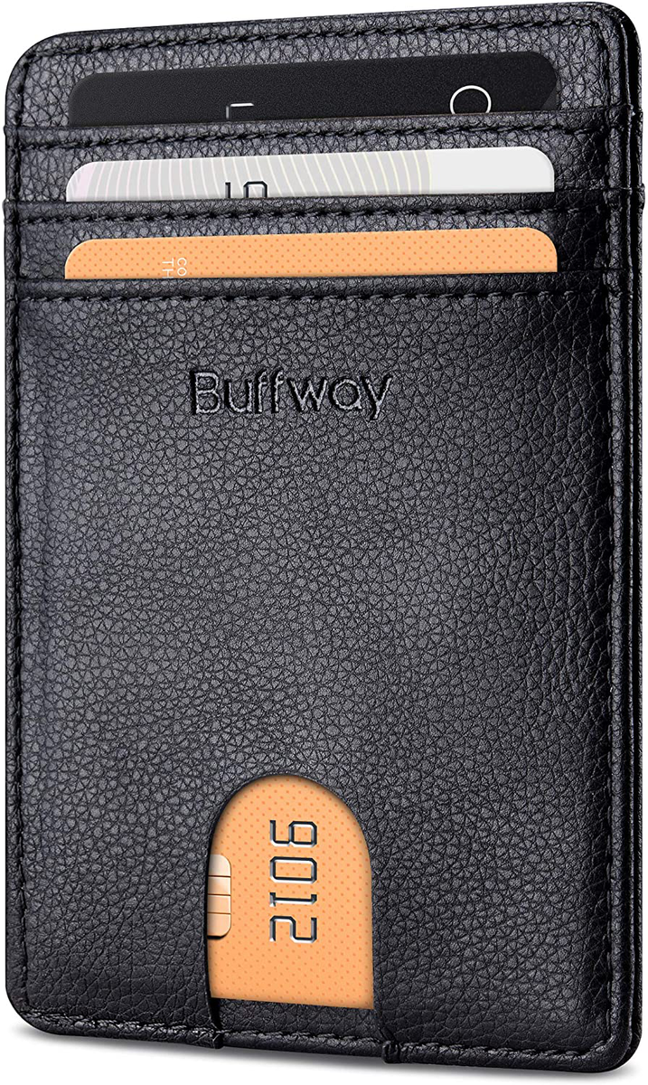 Buffway Mens Slim Wallet, Minimalist Thin Front Pocket Leather Credit ...